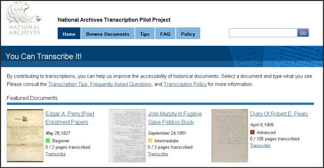 Introducing the National Archives Transcription Pilot Project! – NARAtions